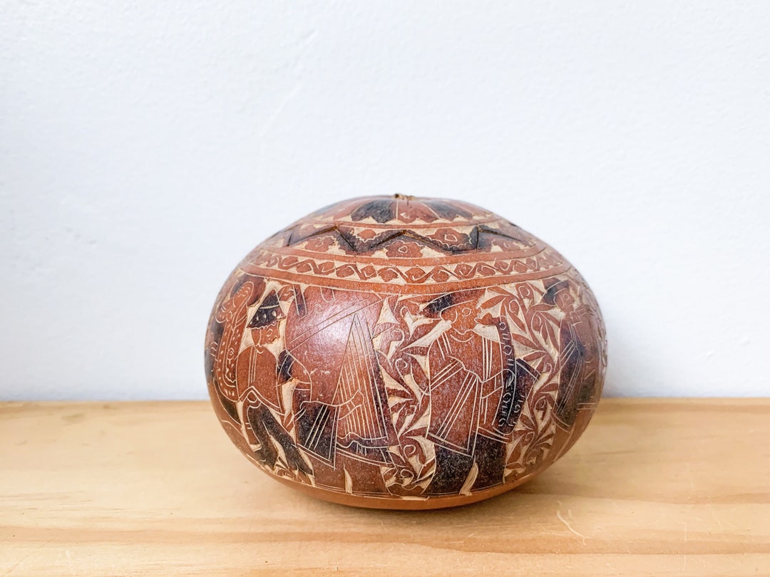 Vintage Peruvian Folk Art Gourd Box – Carved Container, Eclectic Decor ...