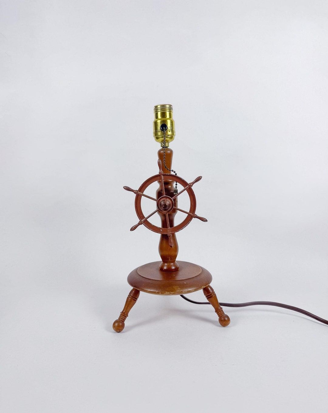 Vintage Wooden Nautical Helm Lamp | Boat Wheel Lamp, Nautical Decor ...