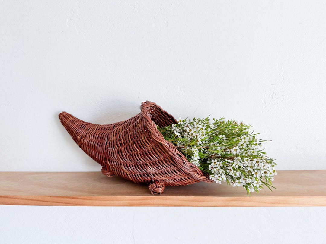 Vintage Wicker Cornucopia Hanging Basket | Thanksgiving Decor, Fall ...