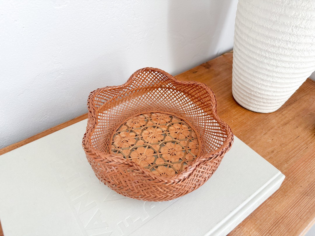 Vintage Wicker Split Bamboo Basket – Catchall Basket, Boho Wall Basket ...