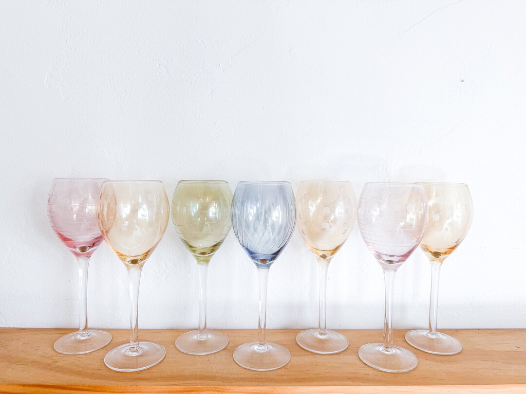 Vintage Pastel Multicolor Wine Glasses (set of 7) – Rainbow Glassware ...