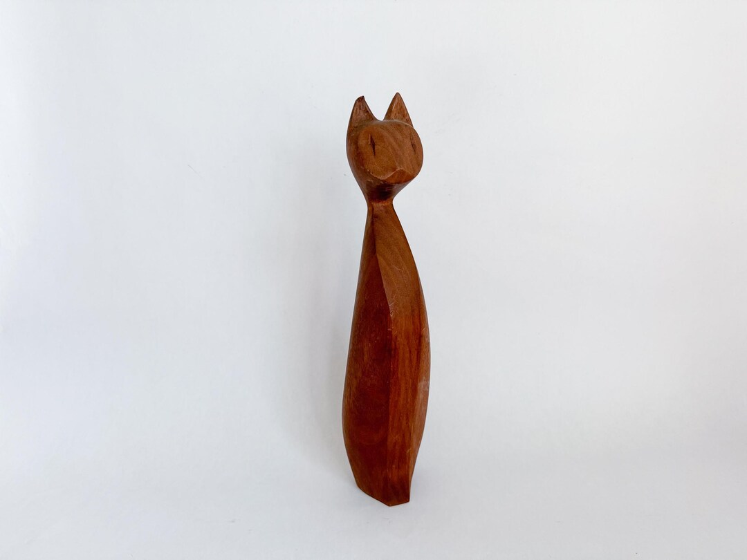 MCM Carved Wooden Cat Statue Mid Century Cat Figurine, MCM Teak Cat - Etsy