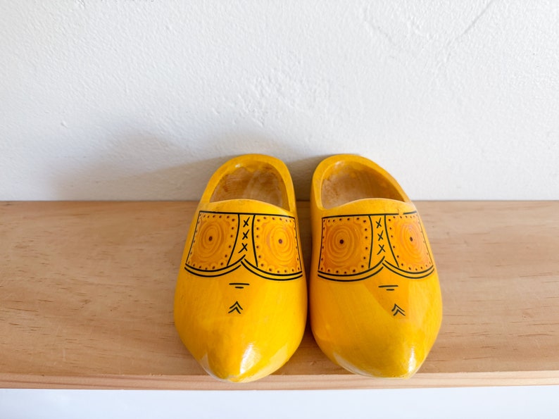 Vintage Yellow Painted Wooden Clogs – Mini Clogs, Dutch Decor, Holland ...
