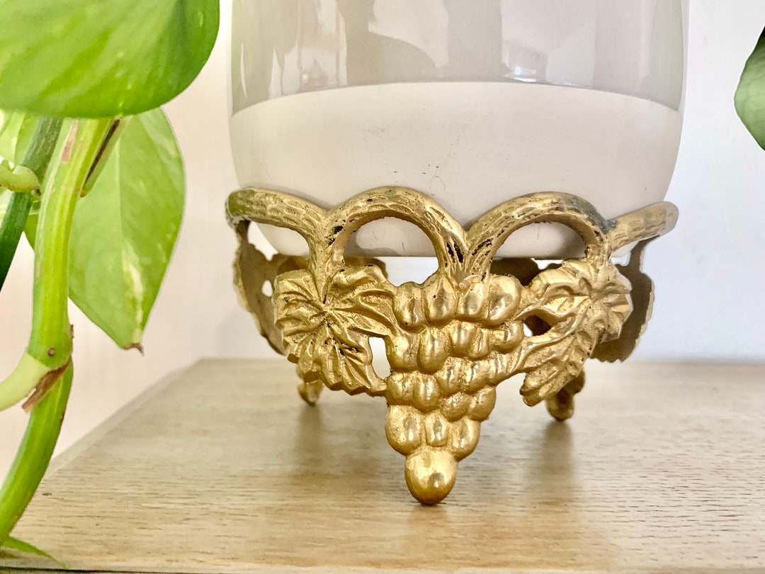 Vintage Brass Grape Leaves Plant Stand – Pedestal Plant Stand, Wine ...