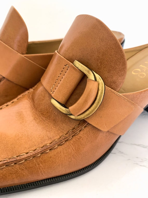 90s Brown Leather Square Toe Loafer Mules Size 10 – V… - Gem