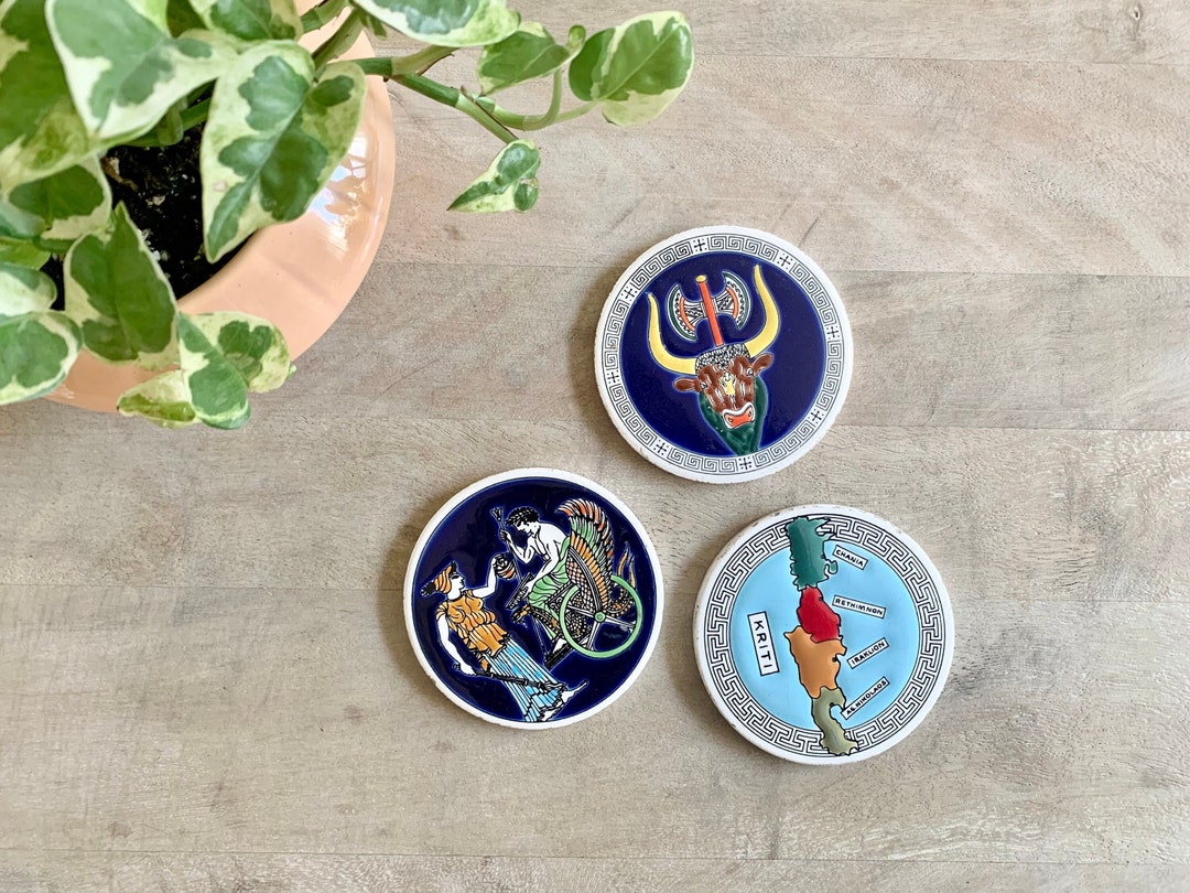 Vintage Ceramic Greek Coasters set of 3 Greek Decor - Etsy