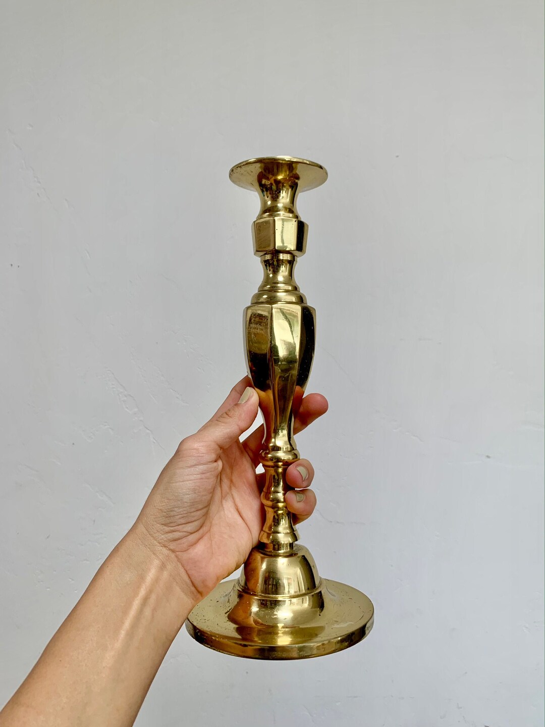 Vintage Large Brass Candlestick Holder Tall Brass Candle Holder, Brass ...