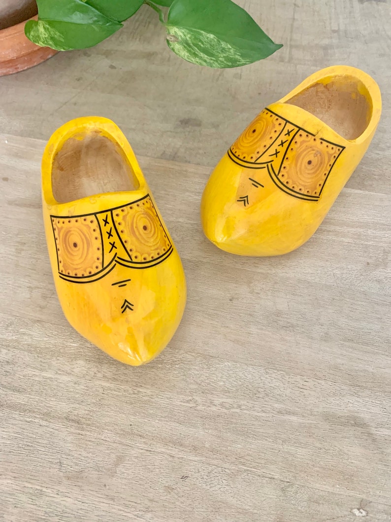 Vintage Yellow Painted Wooden Clogs Mini Clogs Dutch Decor - Etsy