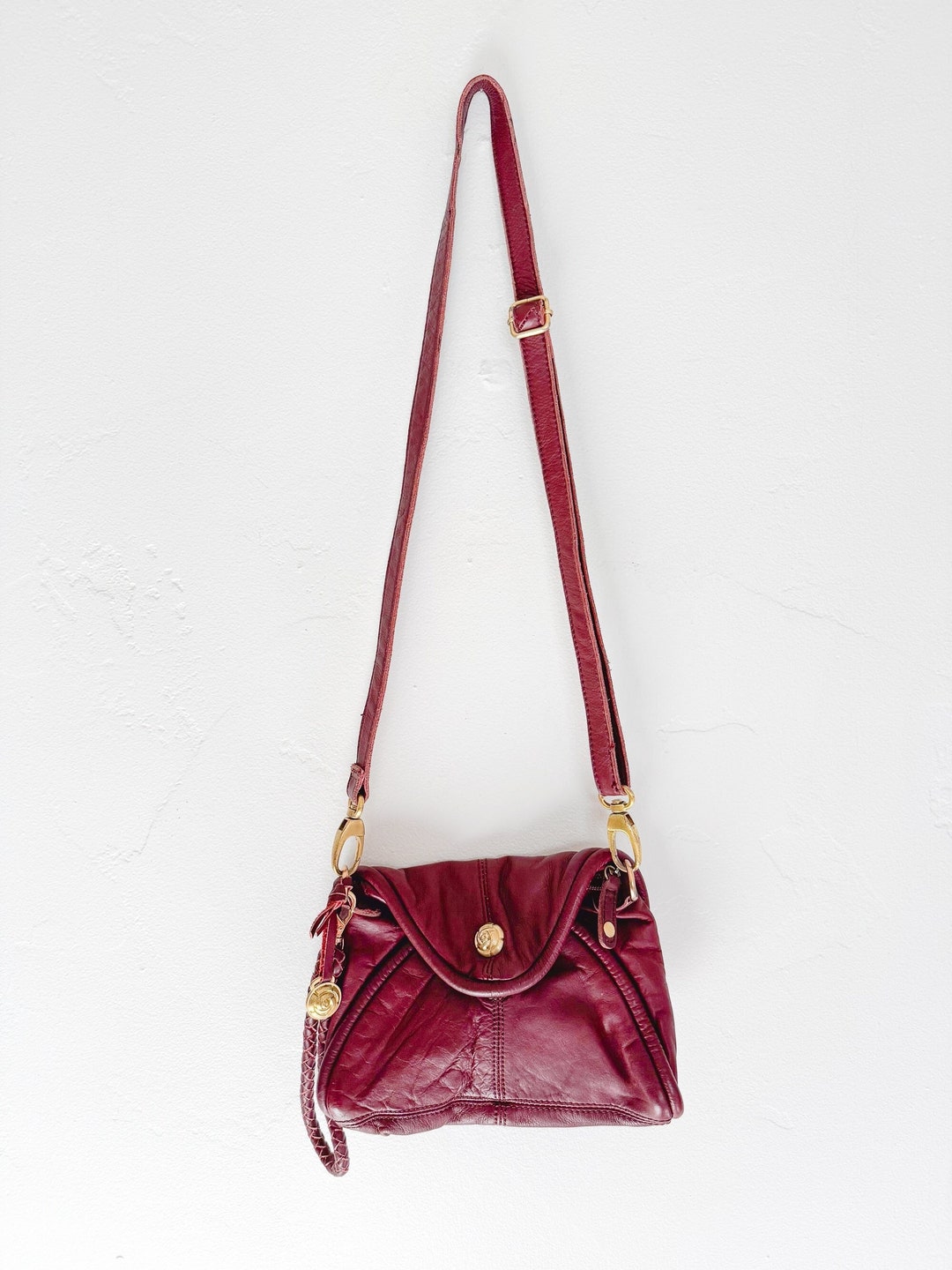 Vintage Red Leather Clutch/crossbody Bag Genuine Leather Purse, Rough ...