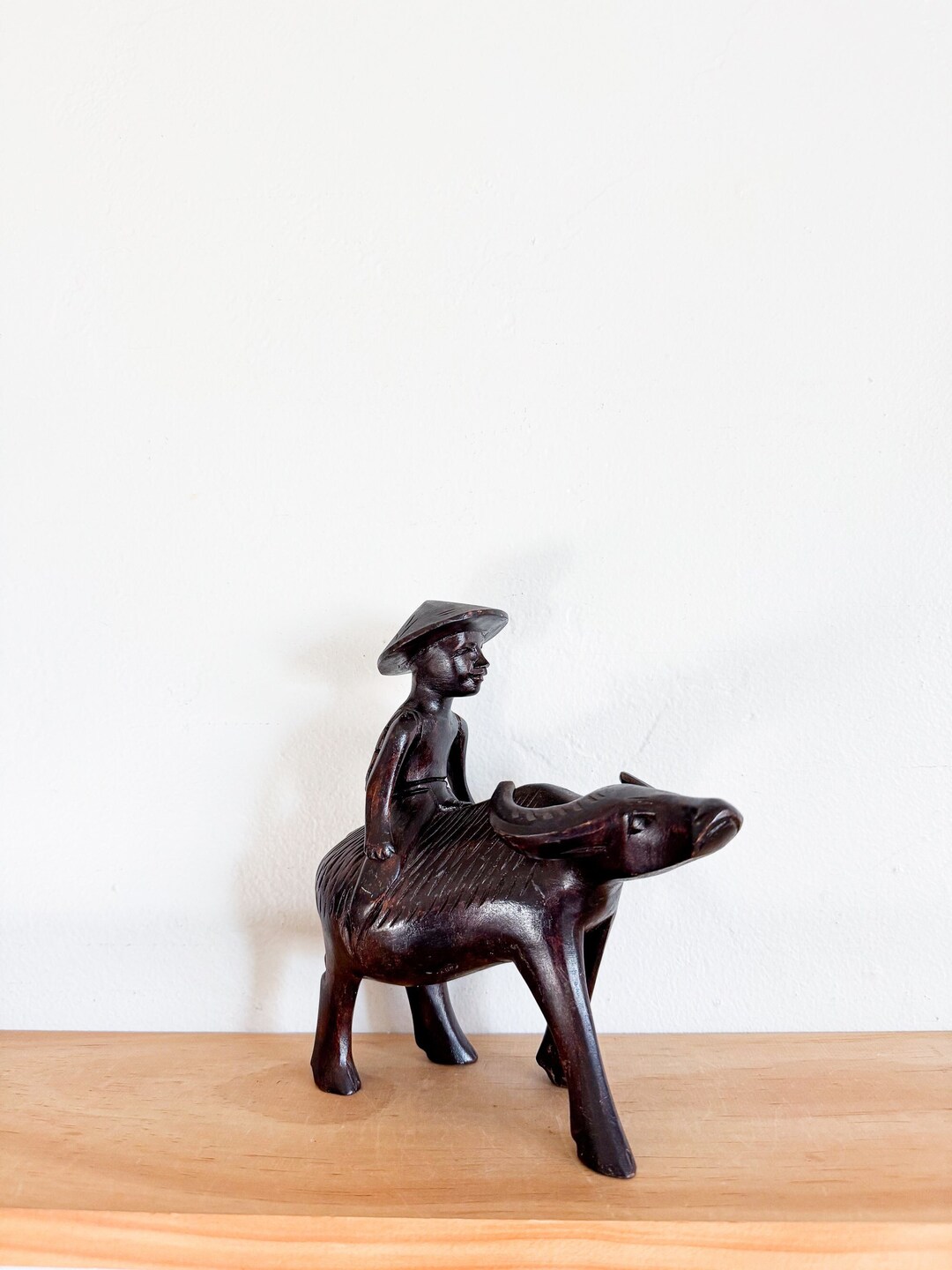 Wooden Vietnamese Man Riding Water Buffalo | Vintage Asian Water ...