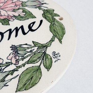 Vintage Painted Ceramic Welcome Sign Pink Floral Stoneware Welcome ...