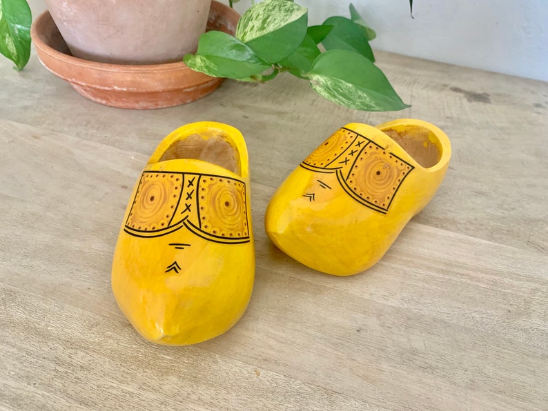 Vintage Yellow Painted Wooden Clogs Mini Clogs Dutch Decor - Etsy