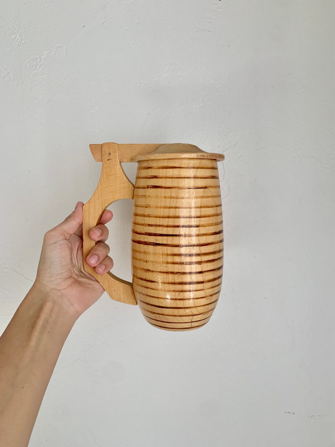 Rustic Striped Wooden Jar With Lid Wood Canister, Wood Container ...
