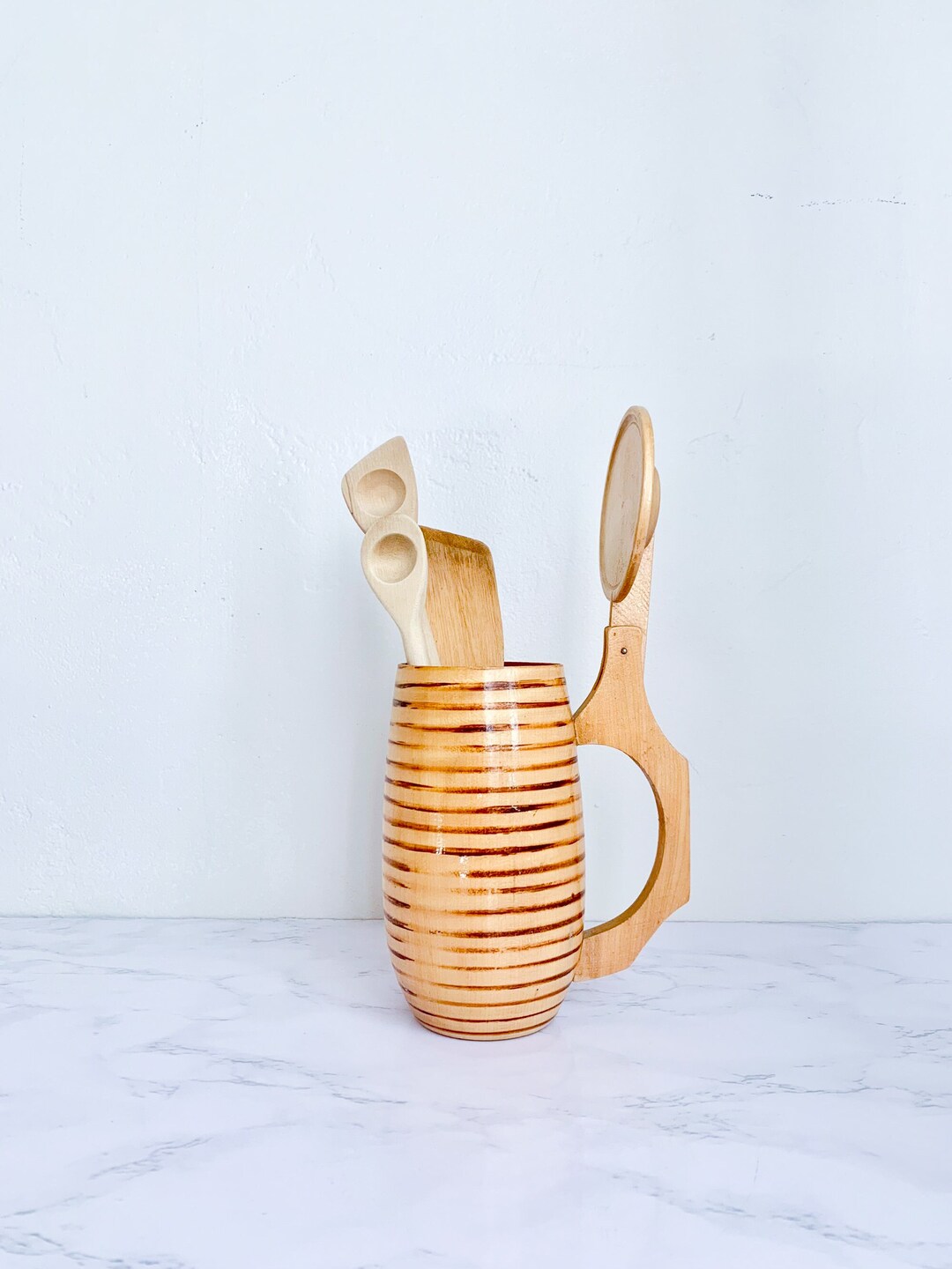 Rustic Striped Wooden Jar With Lid – Wood Canister, Wood Container ...