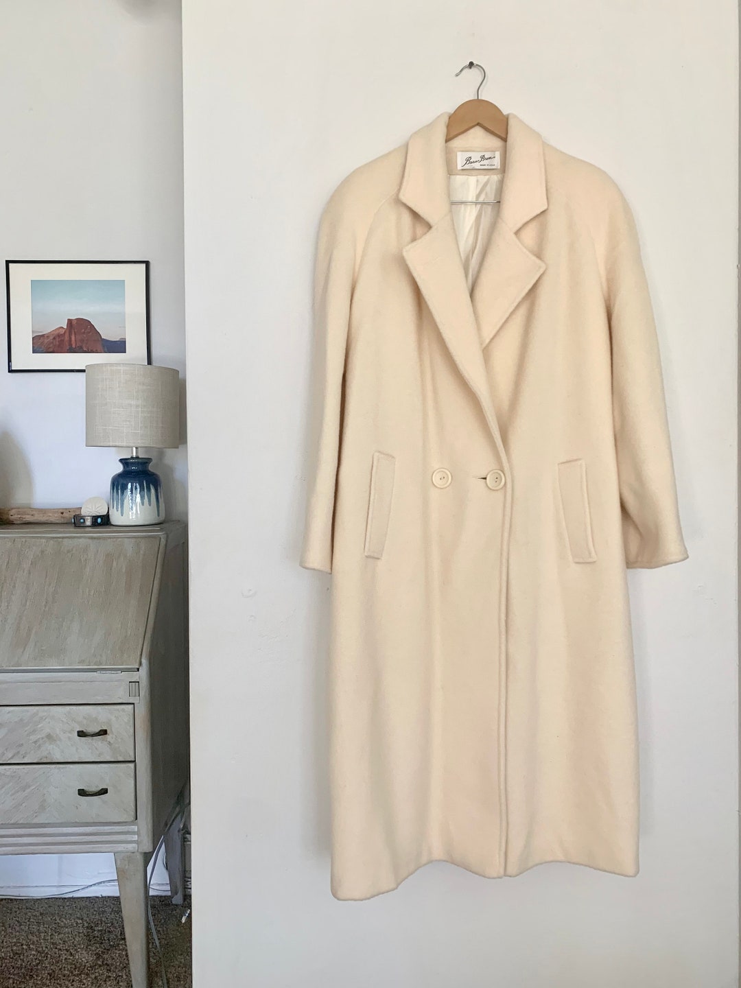 Vintage Women's Cream Wool Trench Coat Size Large Long Overcoat, Beau ...