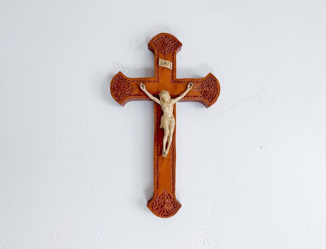 Vintage Wood and Plastic Crucifix – Carved Cross, Catholic Decor, Wall ...
