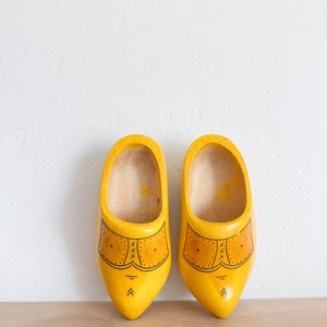 Vintage Yellow Painted Wooden Clogs – Mini Clogs, Dutch Decor, Holland ...