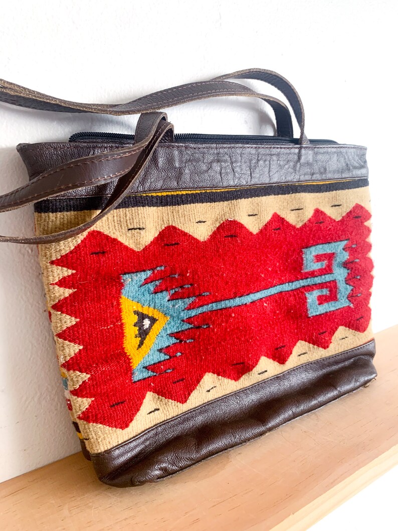 Vintage Southwestern Wool Tapestry Purse – Leather Textile Shoulder Bag ...