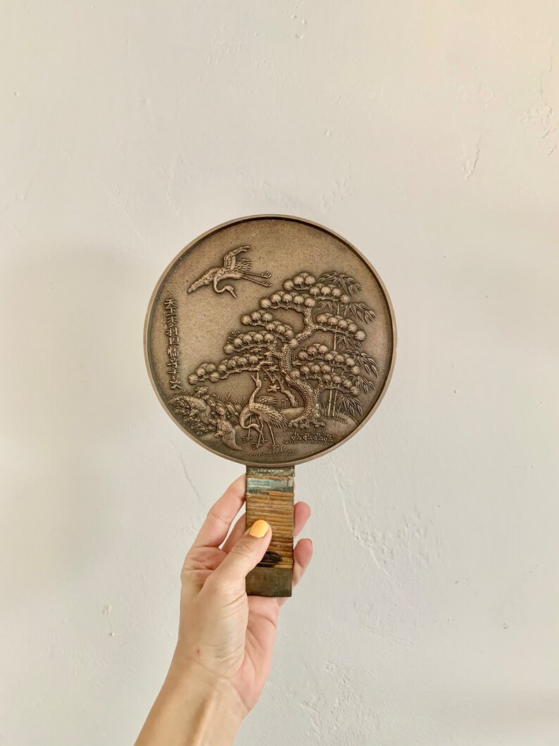 Antique Japanese Bronze Kagami Mirror Geisha Mirror Cranes - Etsy