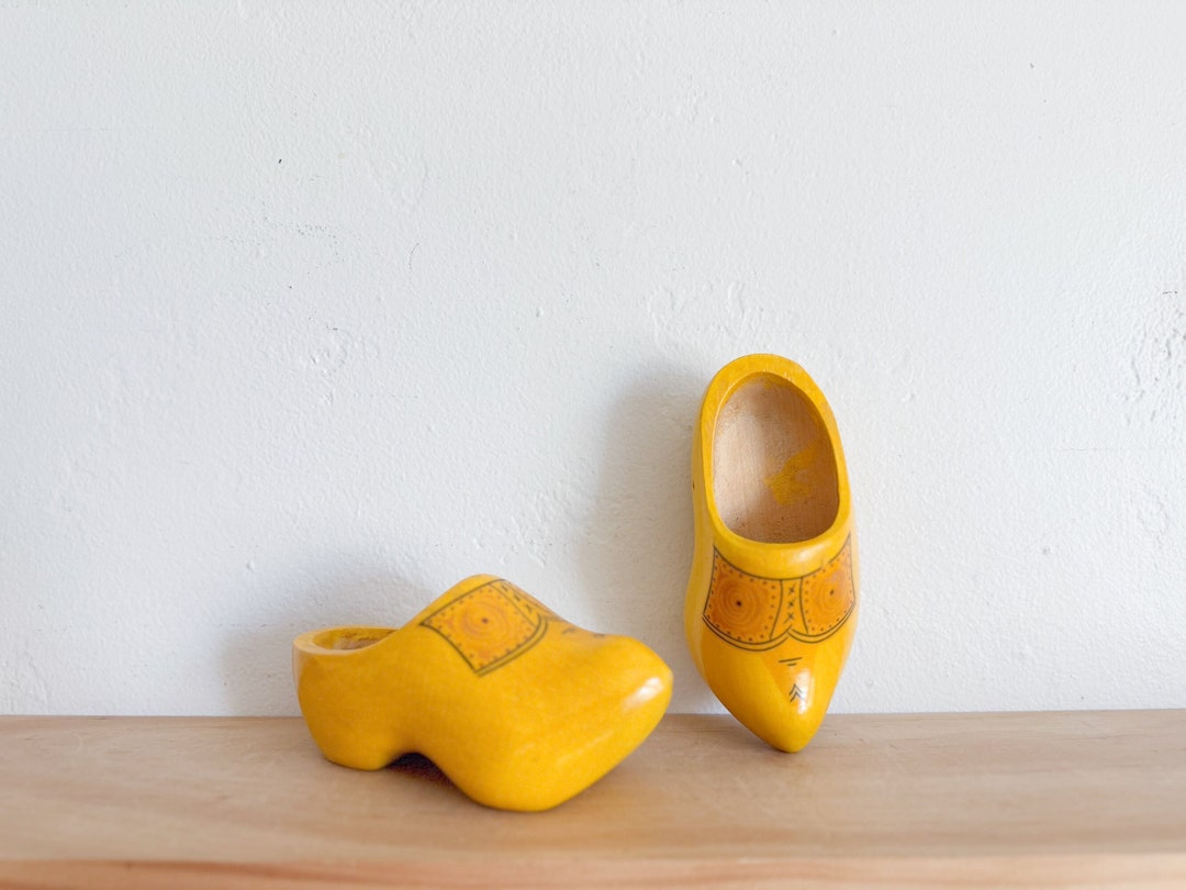 Vintage Yellow Painted Wooden Clogs – Mini Clogs, Dutch Decor, Holland ...