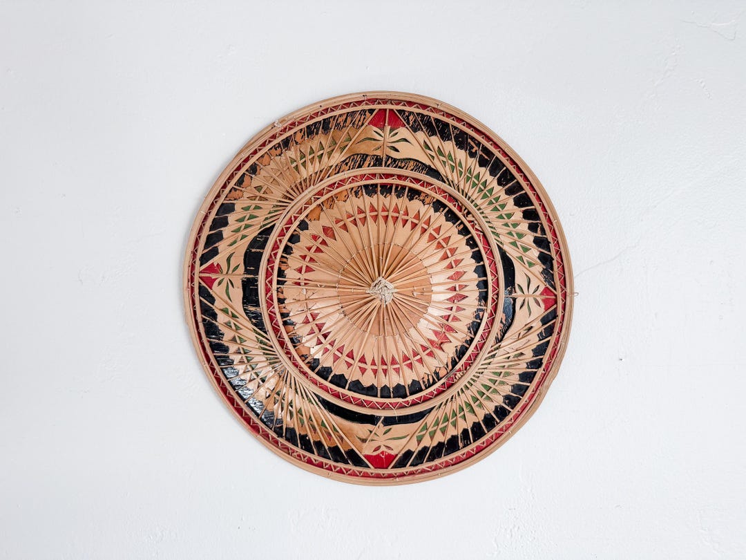 Vintage Asian Painted Coolie Hat | Bamboo Straw Hat, Conical Hat, Asian ...