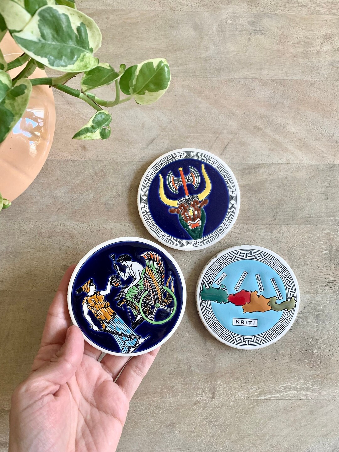 Vintage Ceramic Greek Coasters (set of 3) – Greek Decor, Eclectic Decor ...