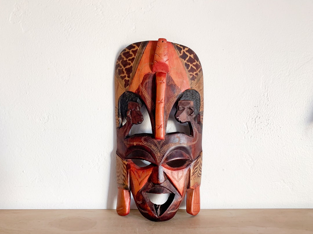 Vintage African Maasai Wooden Mask Kenyan Folk Art, Eclectic Wall Decor ...