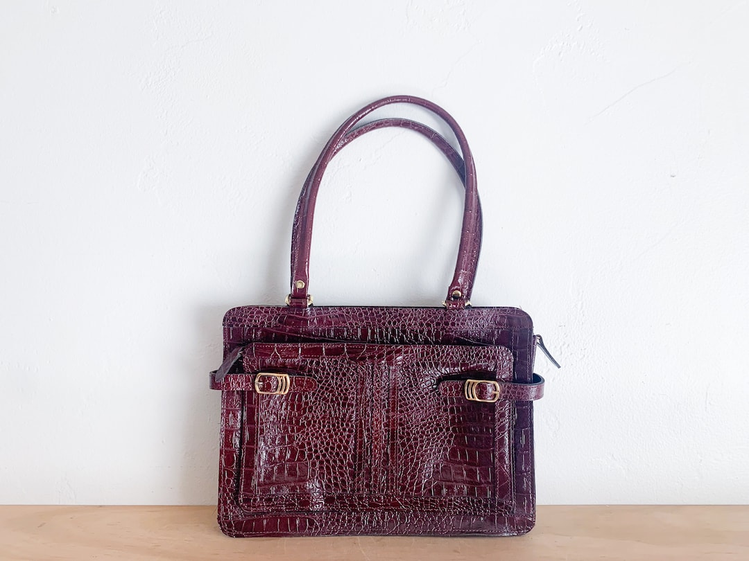 Vintage Maroon Croc Embossed Patent Leather Purse - Etsy