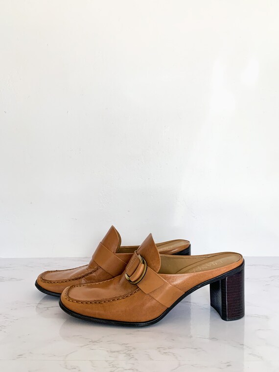 90s Brown Leather Square Toe Loafer Mules Size 10 – V… - Gem