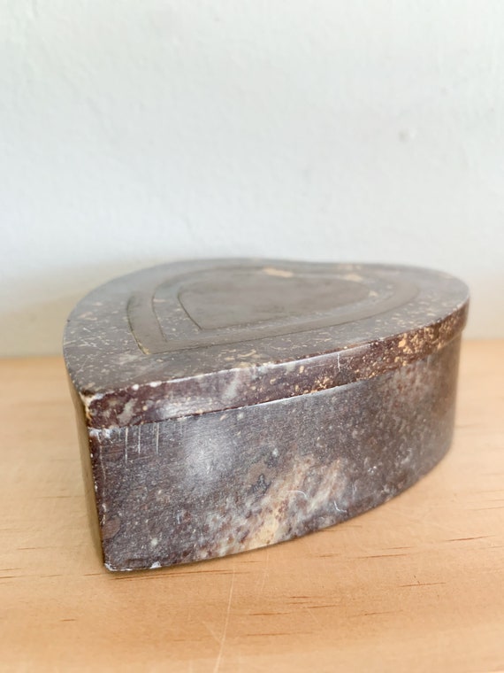 Heart Shaped Soapstone Jewelry Box with Brass Inlay –… - Gem