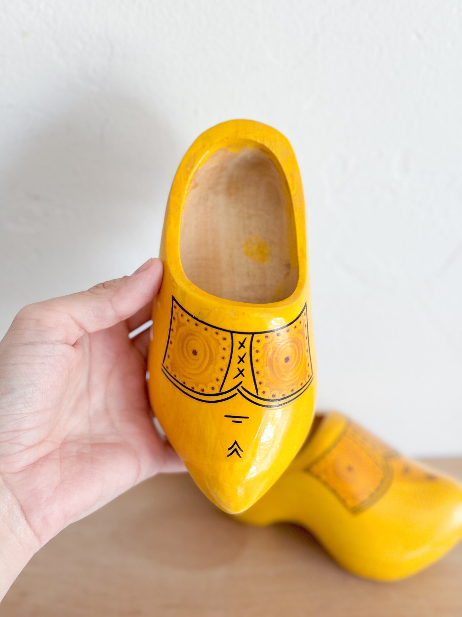 Vintage Yellow Painted Wooden Clogs – Mini Clogs, Dutch Decor, Holland ...