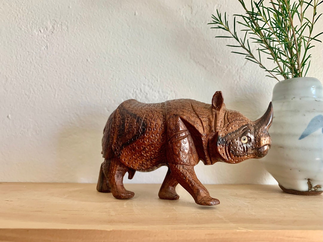 Vintage Carved Wood Rhinoceros Sculpture Rhino Figurine - Etsy