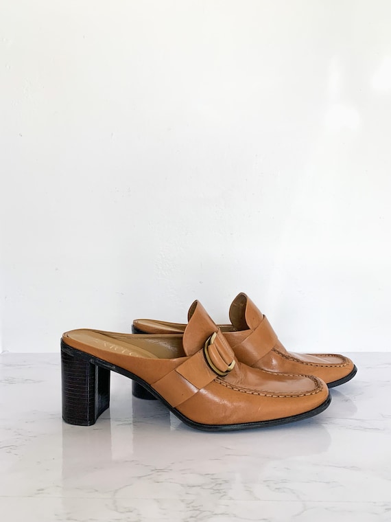 90s Brown Leather Square Toe Loafer Mules Size 10 – V… - Gem