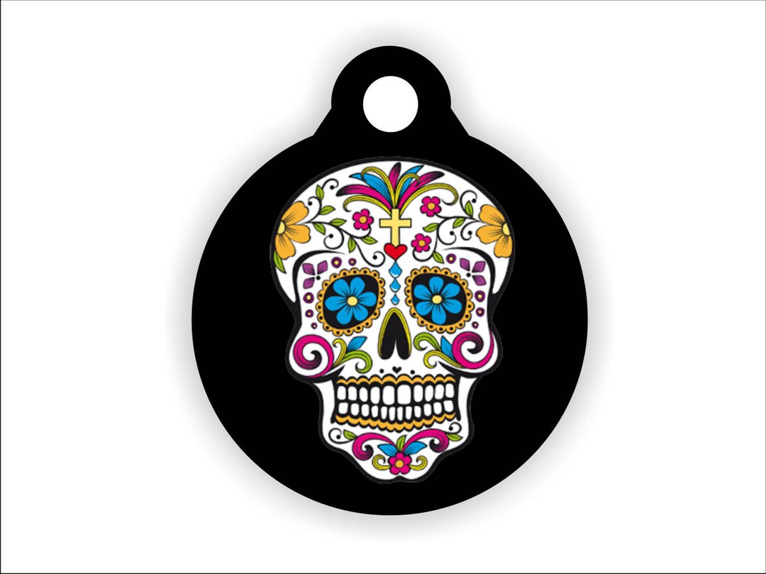 Calavera Pet ID Tag, Sugar Skull Dog Collar Badge, Unique Pet ...