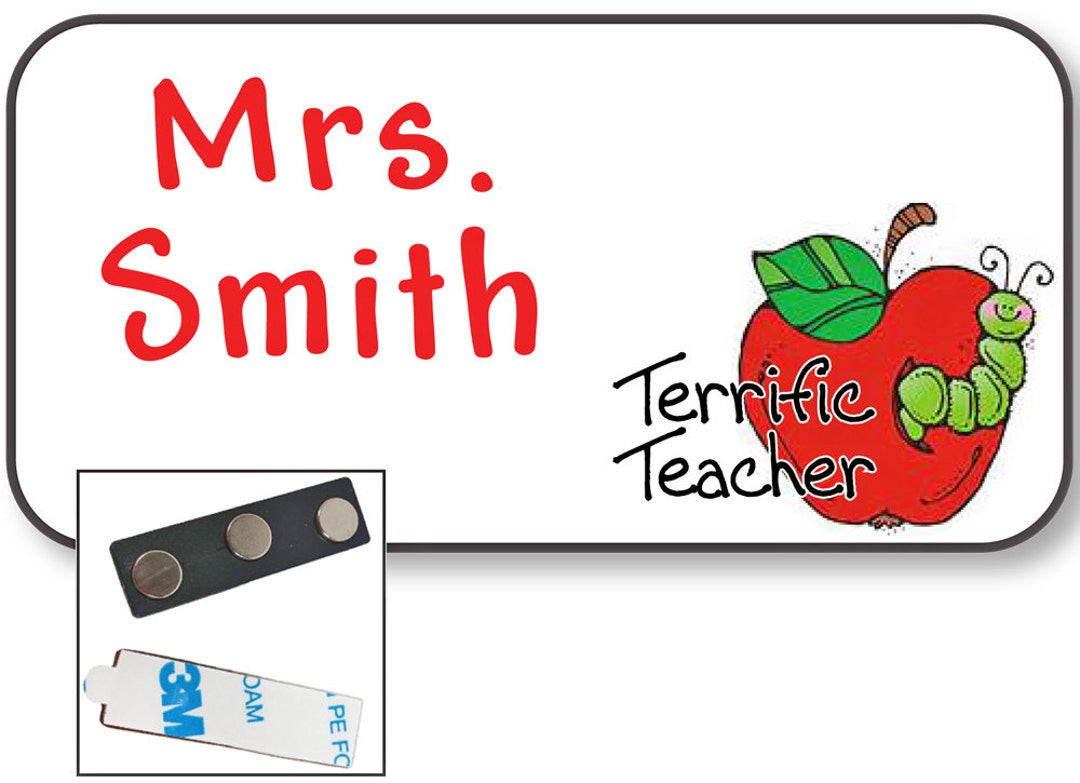 1 Personalized TEACHER Name Badge Tag Gift Present W/ Apple - Etsy