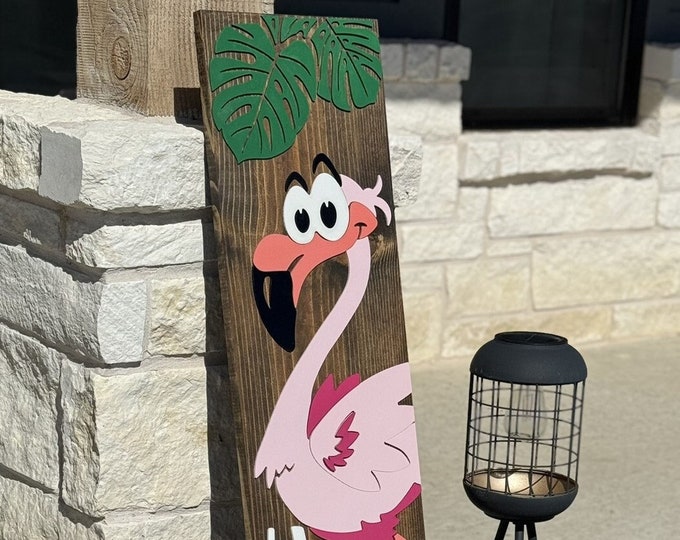 Flamingo Porch Leaner, Funny Flamingo, Layered Porch Sign, Summer Porch ...
