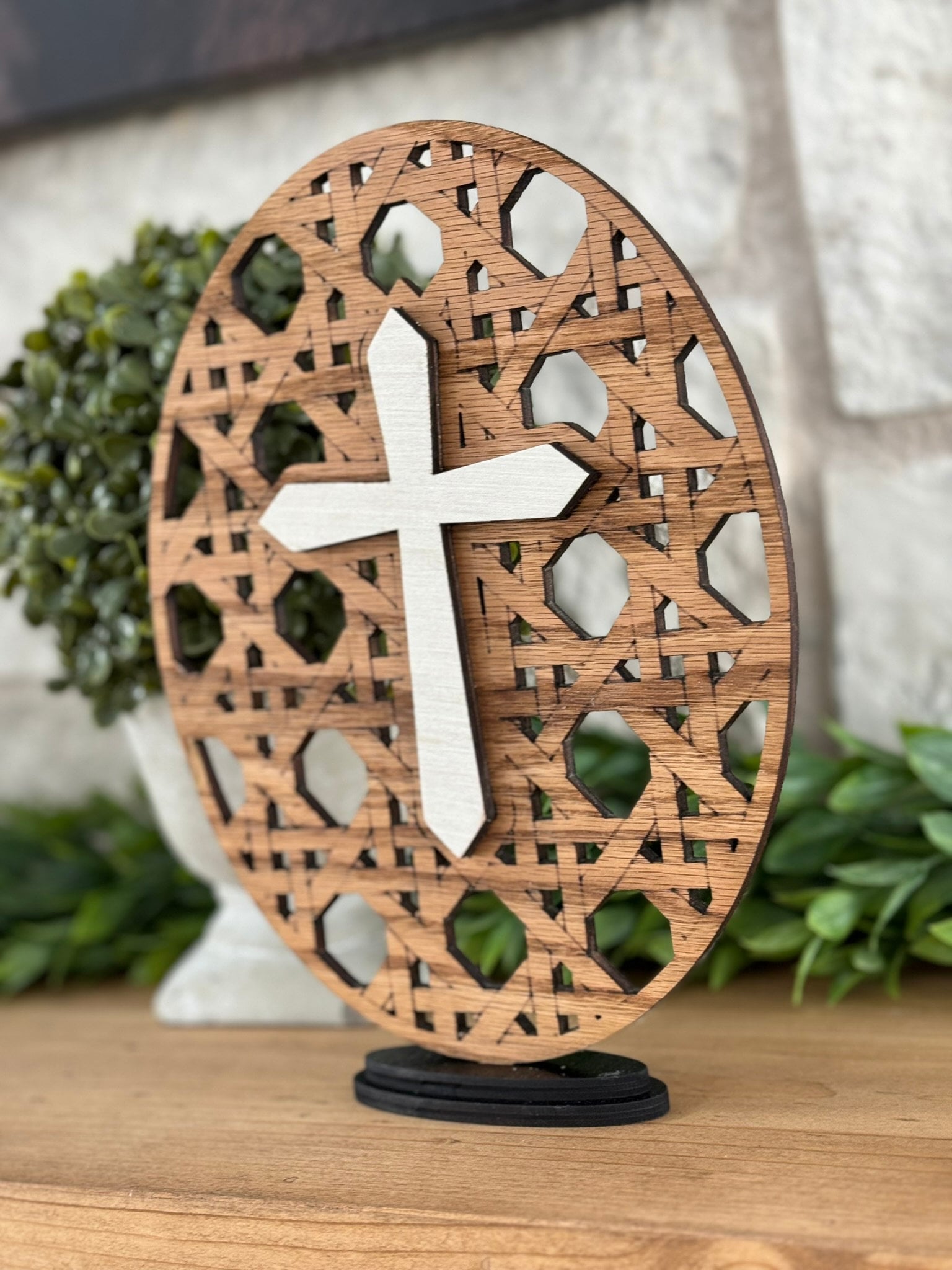 Cane Weave Cross Remembrance Shelf Sitter Mantle Minimalist in Loving ...