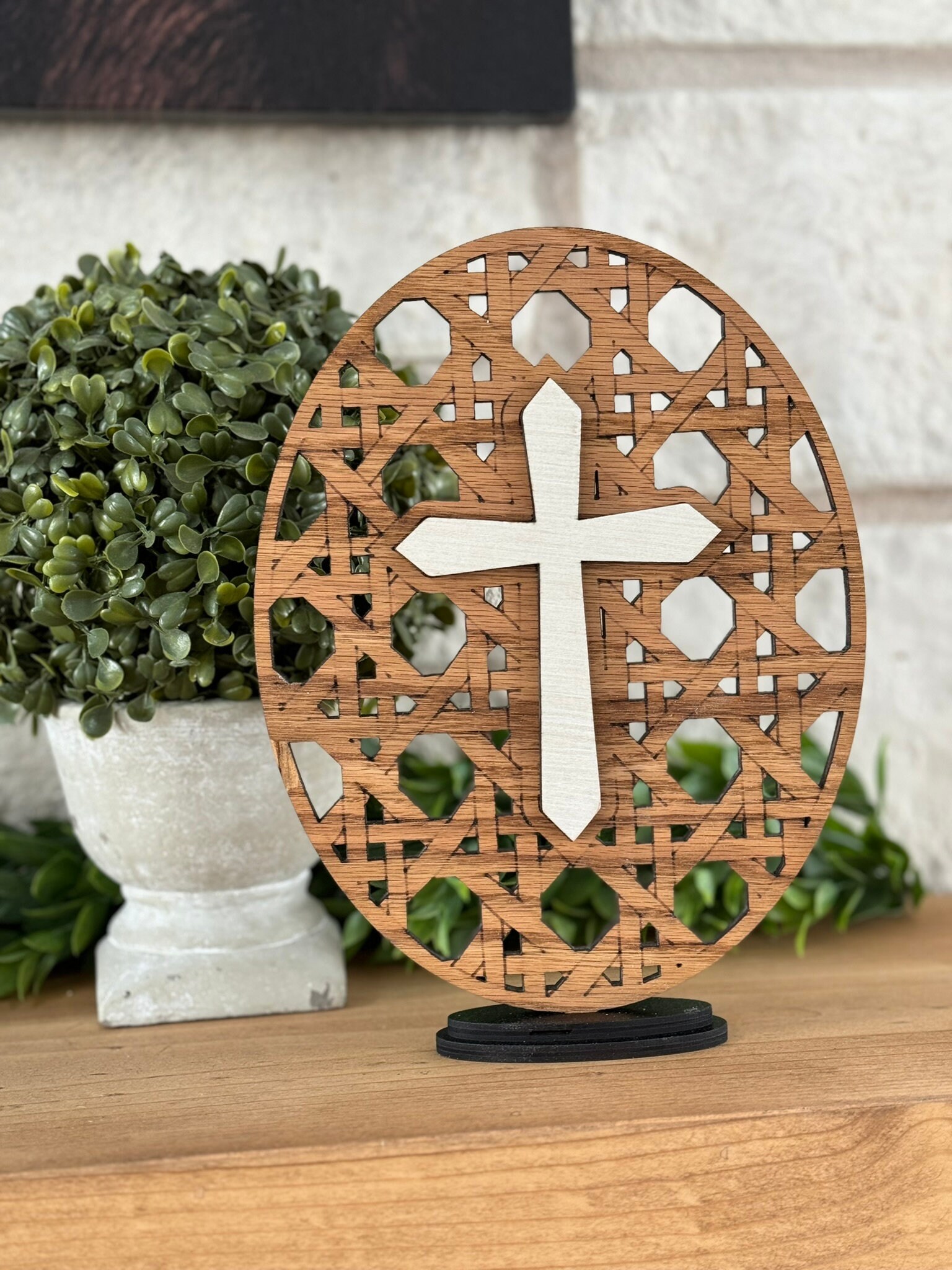 Cane Weave Cross Remembrance Shelf Sitter Mantle Minimalist in Loving ...