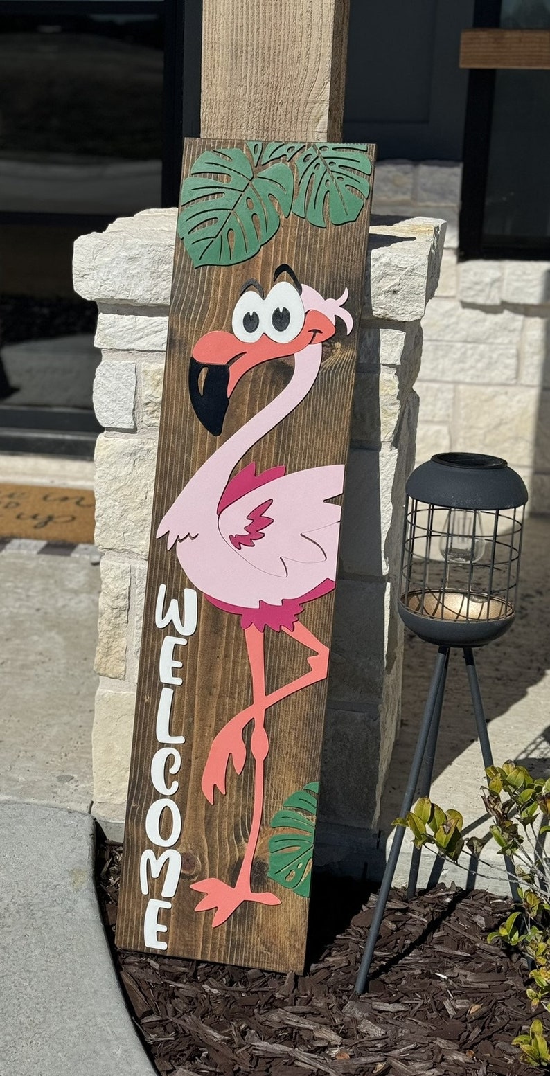Flamingo Porch Leaner, Funny Flamingo, Layered Porch Sign, Summer Porch ...