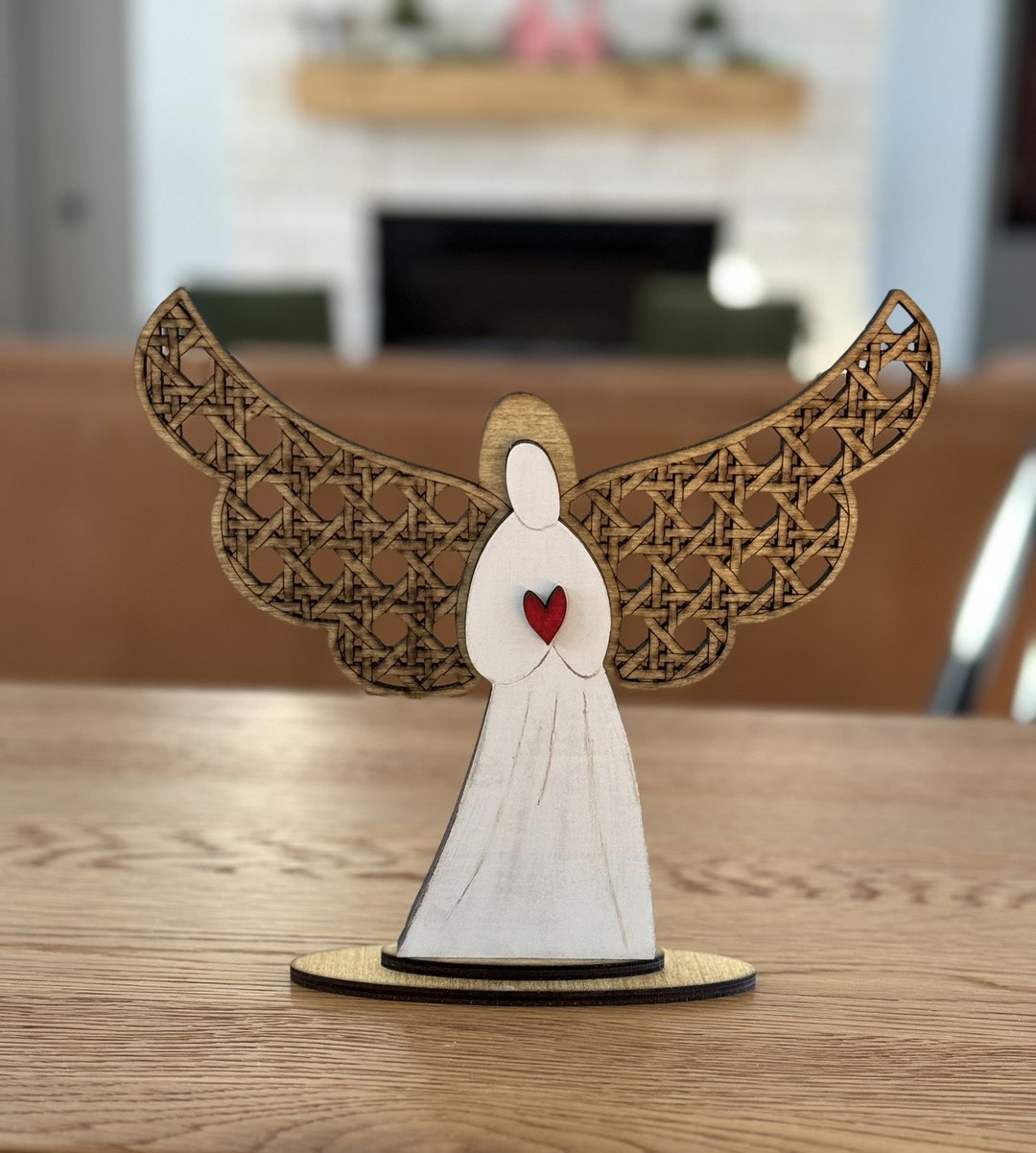 Angel Winged Cane Weave Heart Remembrance Shelf Sitter Mantle ...