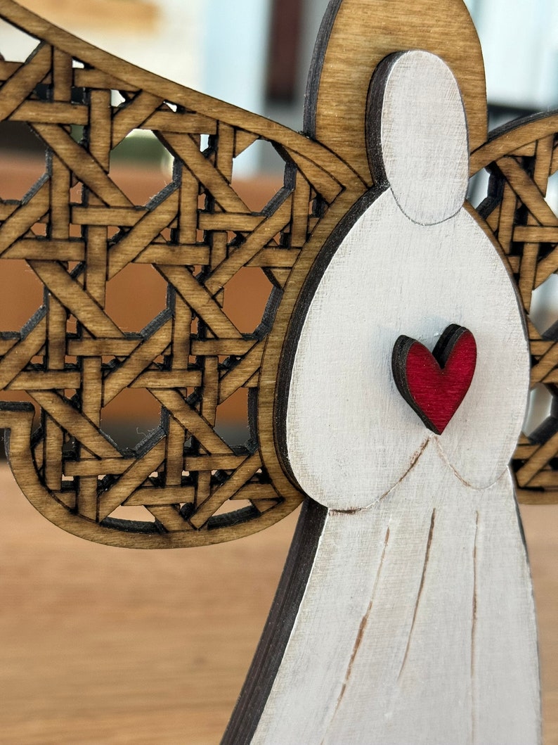 Angel Winged Cane Weave Heart Remembrance Shelf Sitter Mantle ...