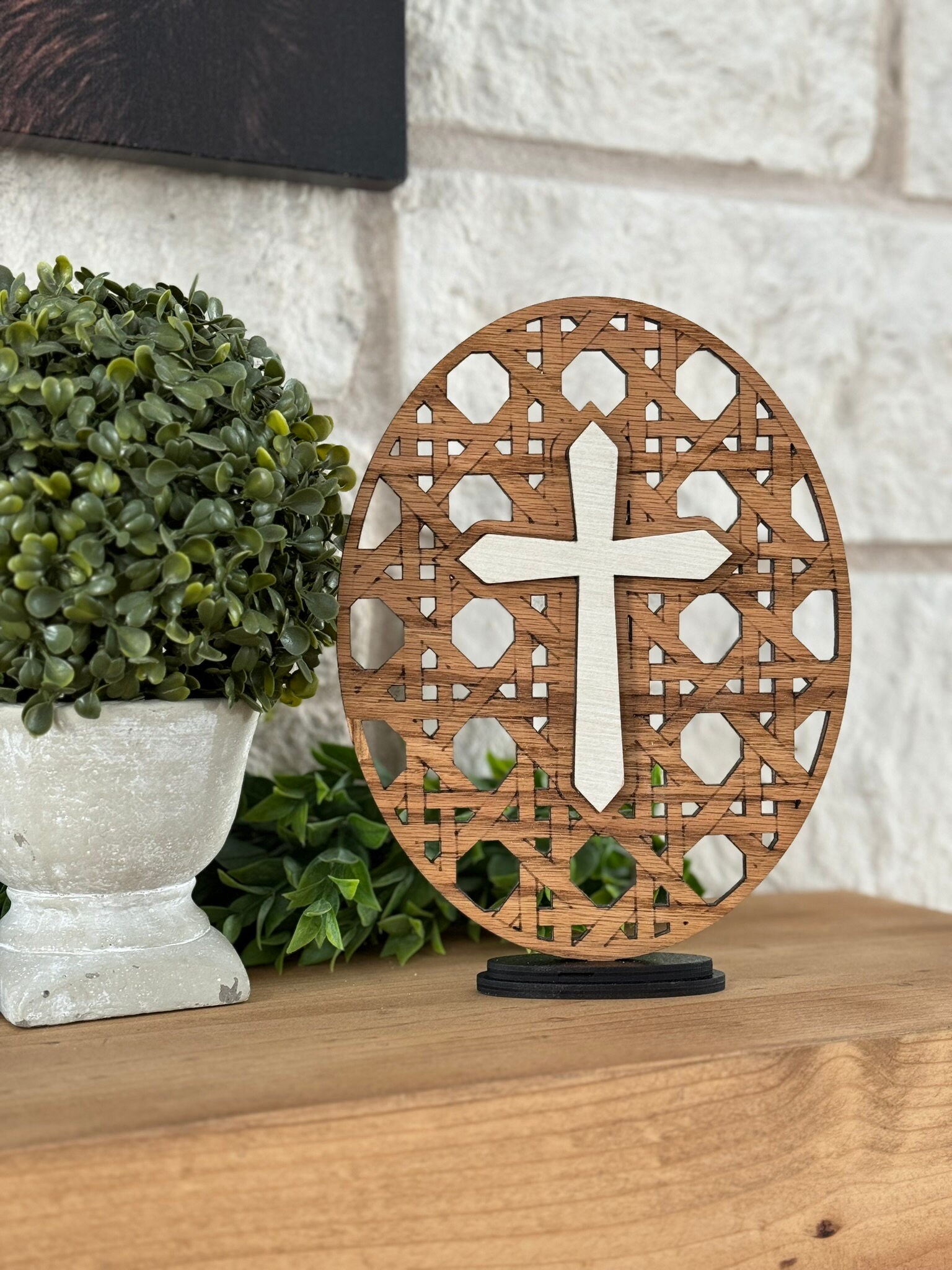 Cane Weave Cross Remembrance Shelf Sitter Mantle Minimalist in Loving ...