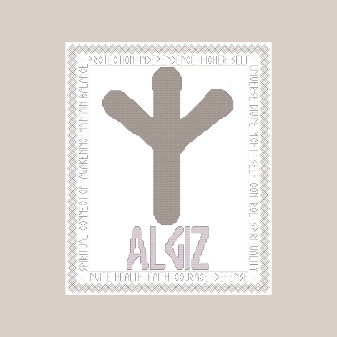 Ancient Rune Cross Stitch Pattern - Algiz for Protection, Defense ...