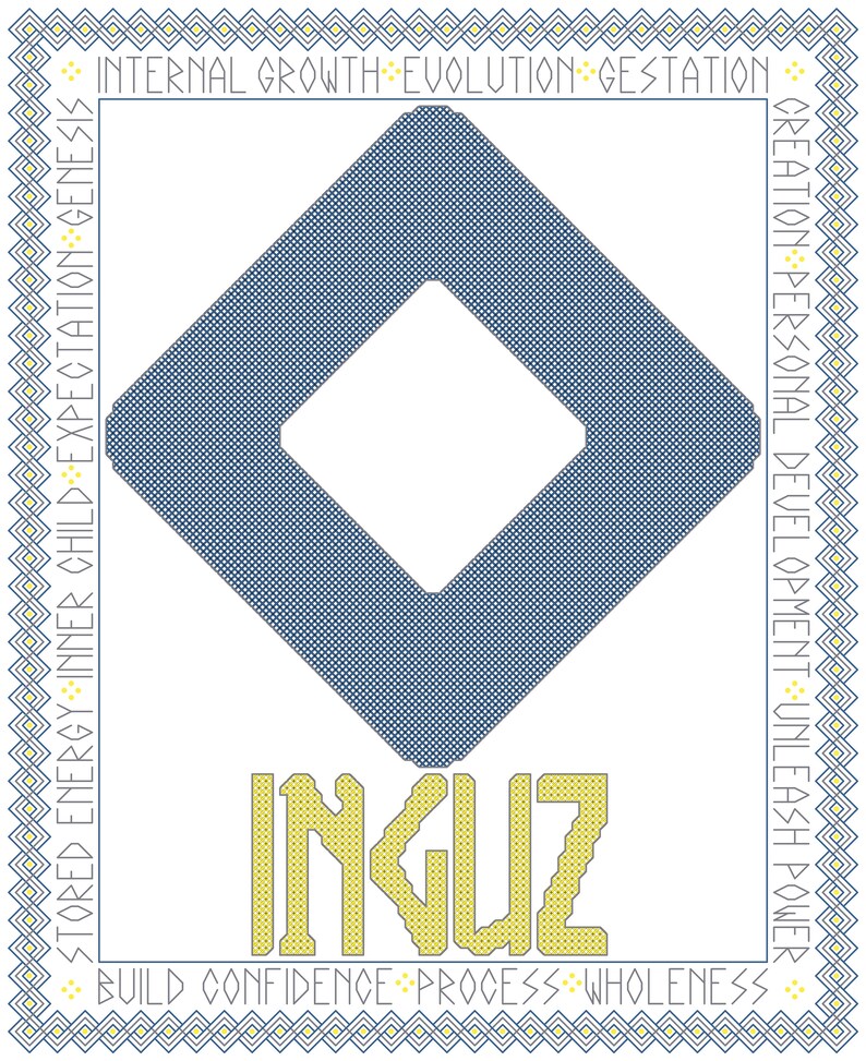 Ancient Rune Cross Stitch Pattern - Inguz for Fertility, Growth, and ...