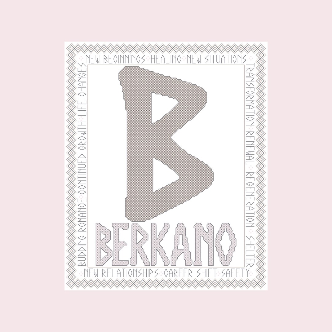Ancient Rune Cross Stitch Pattern - Berkano for Growth, Rebirth, New ...
