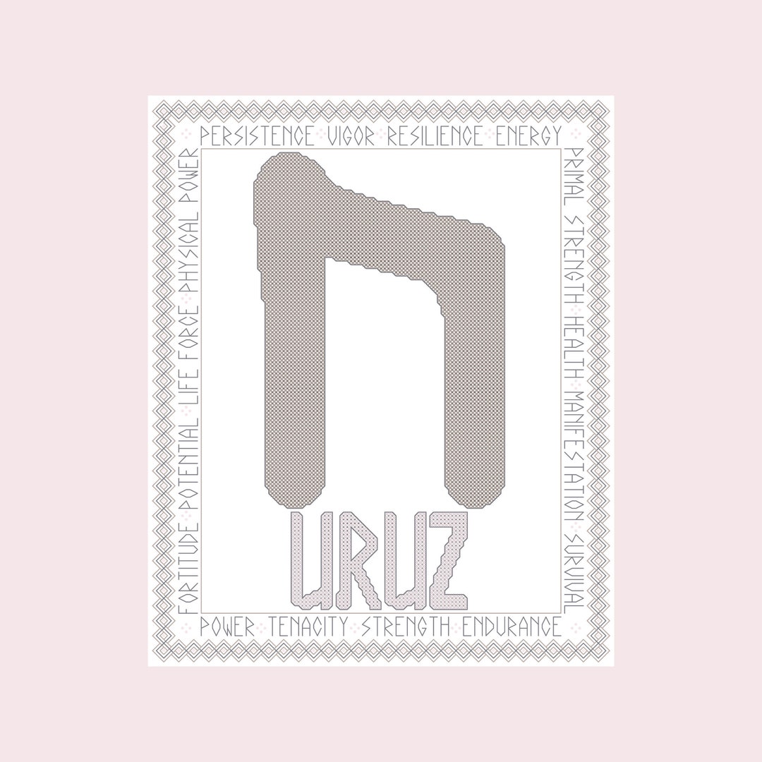 Ancient Rune Cross Stitch Pattern - Uruz for Strength, Endurance, and ...