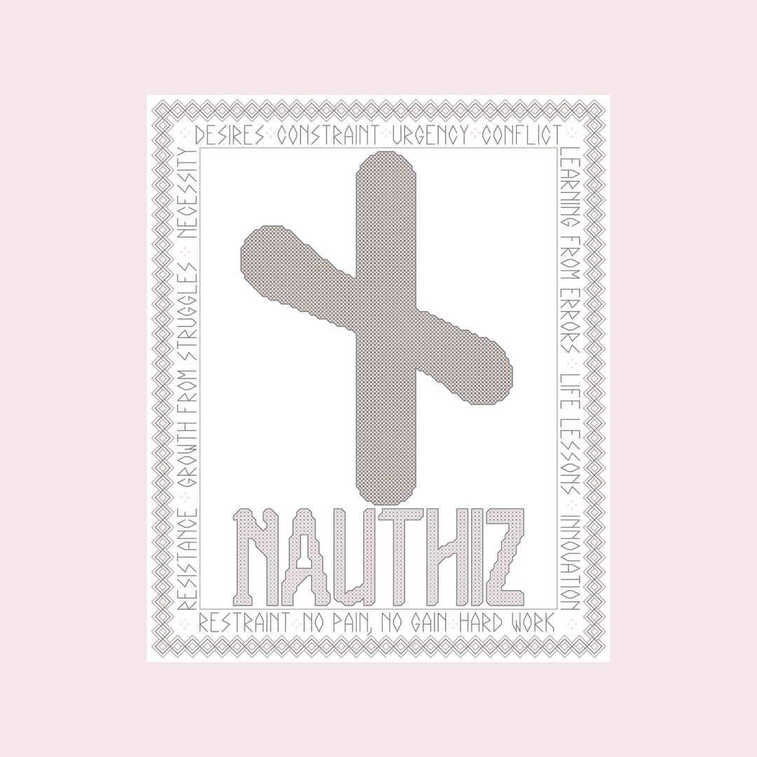 Ancient Rune Cross Stitch Pattern - Nauthiz for Endurance, Constraint ...