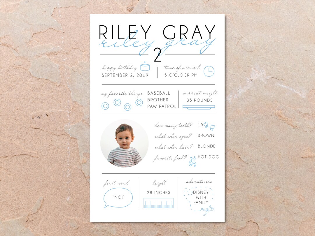 Custom 2 Year Baby Milestones Graphic, Two Year Old Minimalist Keepsake ...