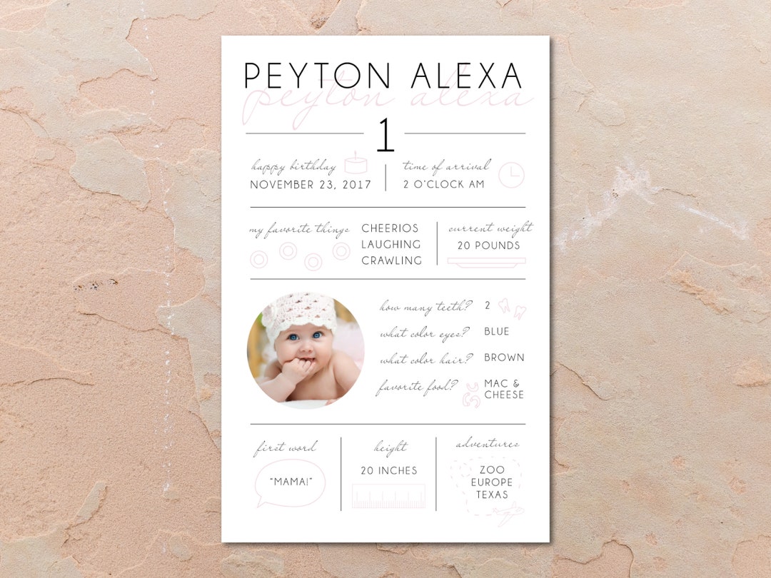 Custom Baby Milestones Printable, One Year Old Minimalist Keepsake ...