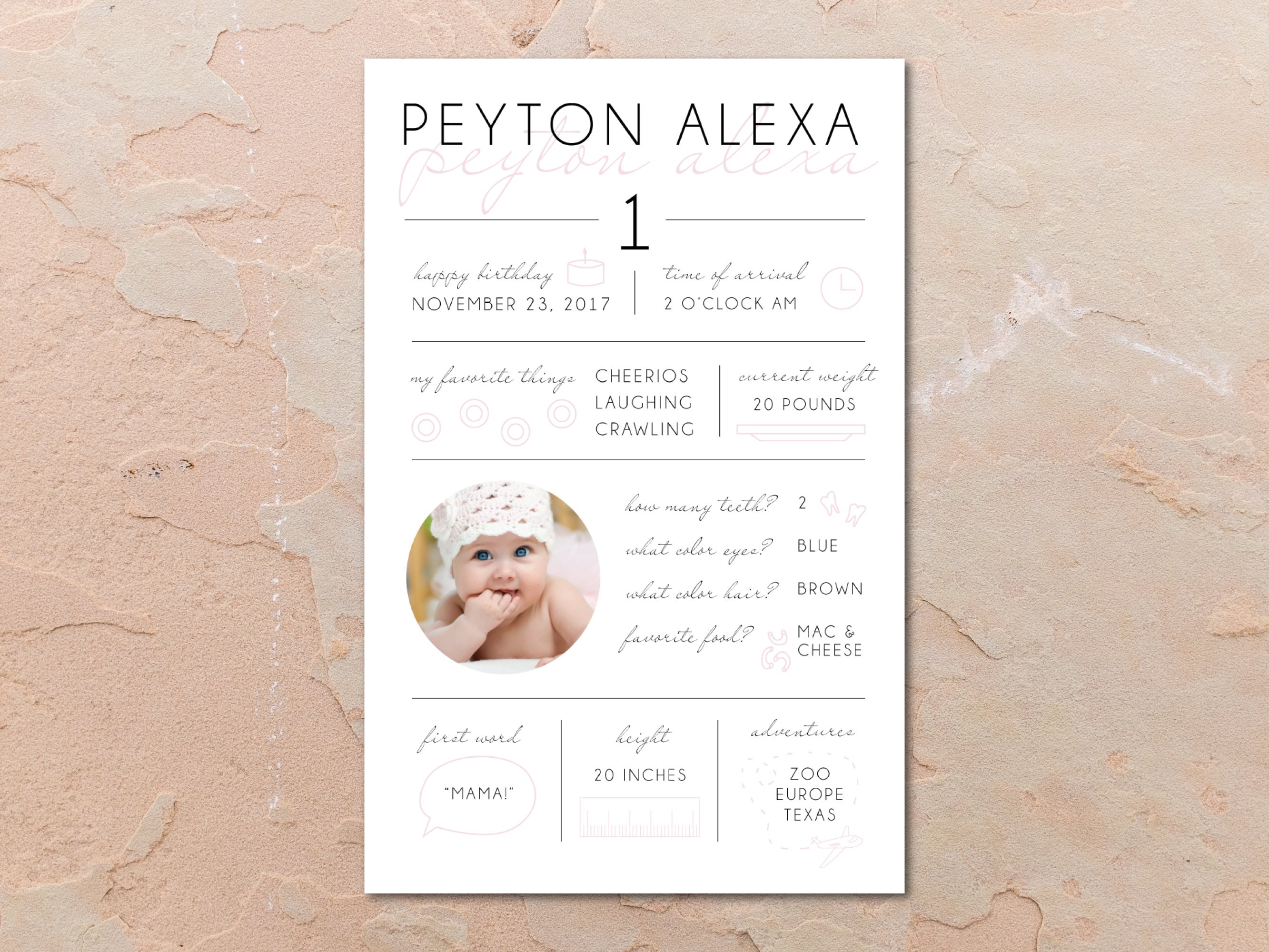 Custom Baby Milestones Printable, One Year Old Minimalist Keepsake ...
